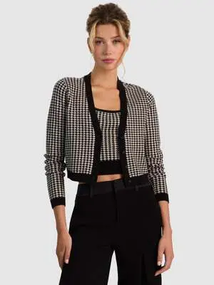 Alice + Olivia Grace Shrunken Cardigan - Black/chino