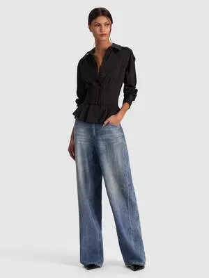 Alice + Olivia Edie Gathered Corset Button Down Top