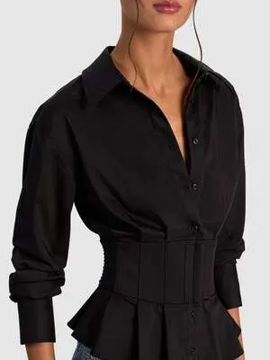 Alice + Olivia Edie Gathered Corset Button Down Top