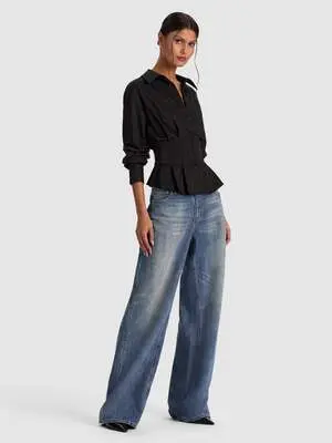 Alice + Olivia Edie Gathered Corset Button Down Top