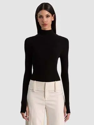 Alice + Olivia Roberta Ribbed Turtleneck - Black