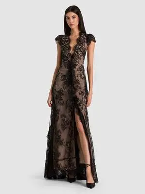 Alice + Olivia Rosemarie Lace Gown - Black