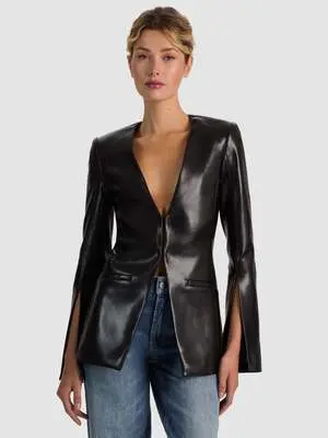 Alice + Olivia Venita Vegan Collarless Blazer - Black