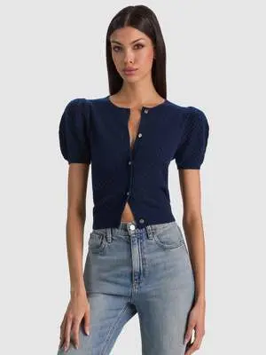 Alice + Olivia Sabine Puff Sleeve Cardigen - Midnight Blue