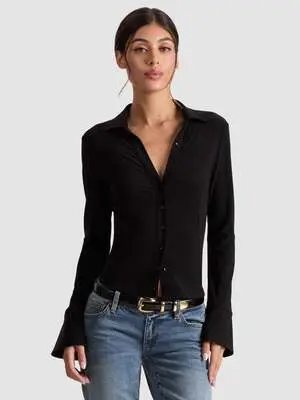 Alice + Olivia Freya Button Down Top - Black