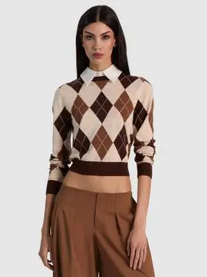 Alice + Olivia Carolann Wool Collared Cardigan - Camel/multi