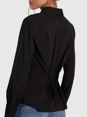 Alice + Olivia Amelia Button Down With Lace Up Back