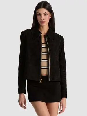 Alice + Olivia Logan Suede Short Coat - Black