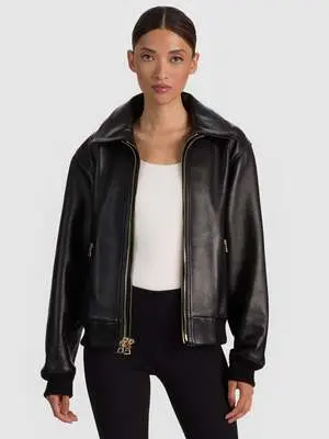 Alice + Olivia Collins Double Layer Leather Jacket - Black