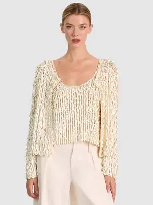 Alice + Olivia Anderson Allover Sequin Cardigan - Soft White