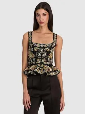 Alice + Olivia Lilianna Embellished Corset Top - Black/multi