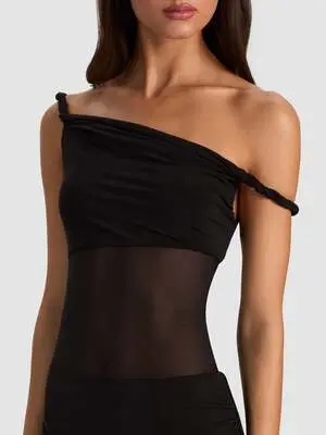 Alice + Olivia Gaia Twist Off Shoulder Maxi Dress