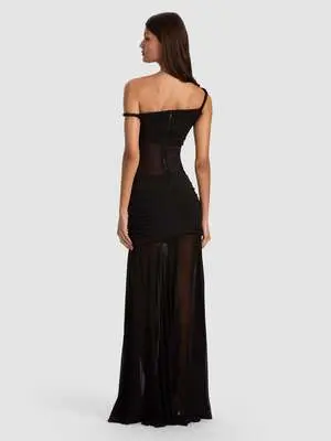 Alice + Olivia Gaia Twist Off Shoulder Maxi Dress