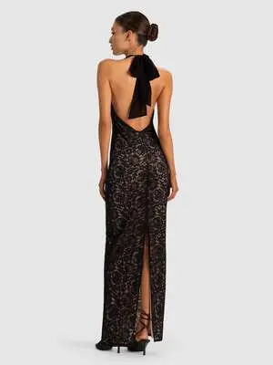 Alice + Olivia Estelle Foil Lace Halter Maxi Dress