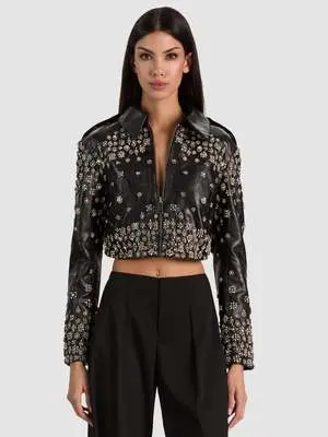 Alice + Olivia Hyde Embellished Vegan Leather Jacket