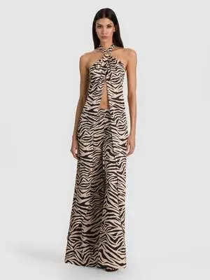 Alice + Olivia Selena Halter Hardware Open Maxi Top - Zebra