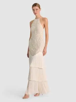 Alice + Olivia Giulia Embellished Halter Fringe Midi Dress