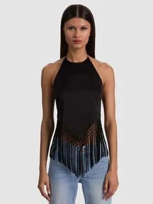 Alice + Olivia Greta Handkerchief Fringe Top - Black