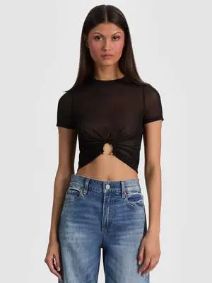 Alice + Olivia Courtney Ruched Front Tee - Black