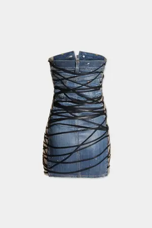 Dsquared2 Light Frozen Wash Lace Up Jean Dress