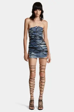 Dsquared2 Light Frozen Wash Lace Up Jean Dress