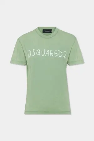 Dsquared2 White Fade Just Right Fit Handwritten Logo T-shirt - Green