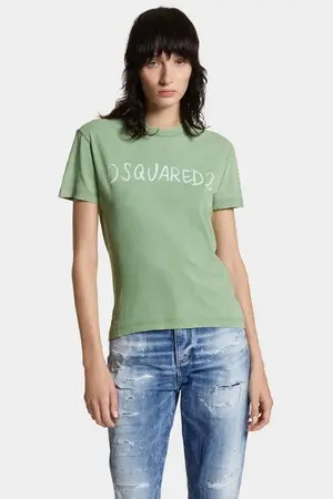Dsquared2 White Fade Just Right Fit Handwritten Logo T-shirt