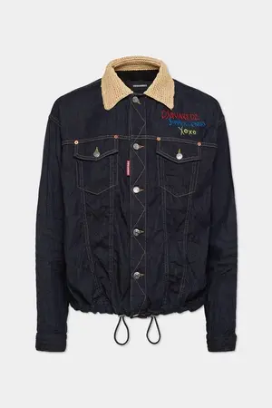 Dsquared2 Summer Lovers Dark Wash Raffia Collar Drawstring Shirt - Blue