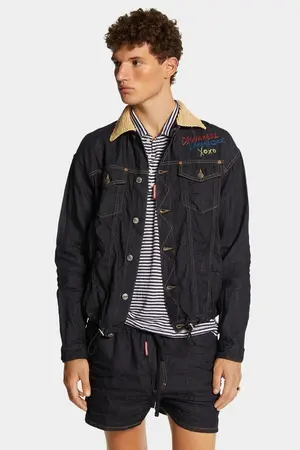 Dsquared2 Summer Lovers Dark Wash Raffia Collar Drawstring Shirt