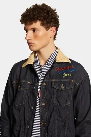 Dsquared2 Summer Lovers Dark Wash Raffia Collar Drawstring Shirt
