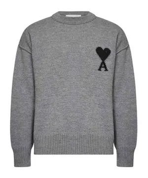 AMI Paris Long-sleeved Knit Top - Gray