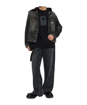 Palm Angels Printed Hooded Denim Jacket