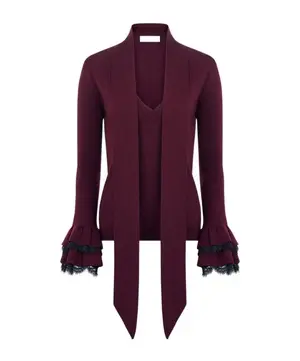 Nina Ricci Knitted Top With A Tie-neck And Flared Sleeves - Red