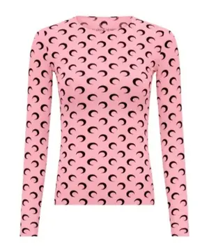 MARINE SERRE Crew Neck Moon Print Long Sleeve Top - Pink