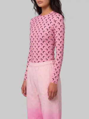 MARINE SERRE Crew Neck Moon Print Long Sleeve Top