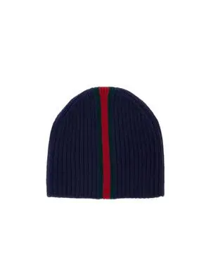 Gucci Web-stripe Ribbed-knit Beanie Hat - Blue