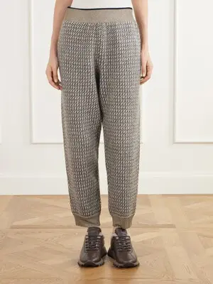 Brunello Cucinelli Mohair, Virgin Wool And Cashmere Sparklin Ghoundstooth Knit Track Trousers