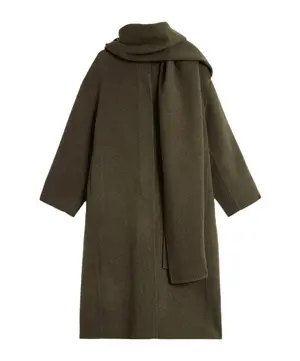 Soeur Scarf-collar Long Coat - Green