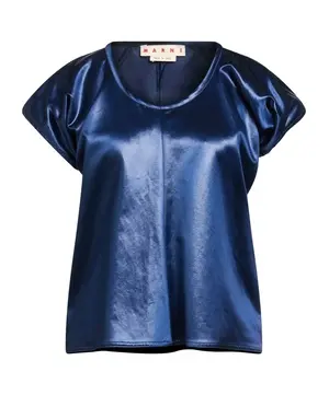 Marni U-neck Satin Blouse With Gathered Cap Sleeves