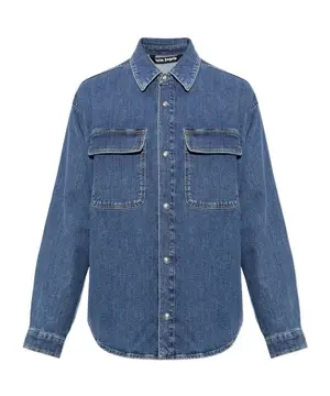 Palm Angels Logo Back Denim Shirt - Blue