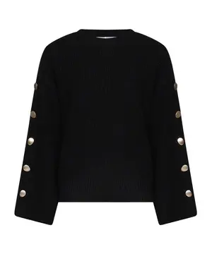 KAOS Button-sleeve Ribbed Knitted Sweater - Black