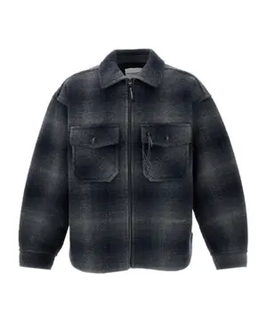 AND WANDER Brushed Finish Check Patterned Jacket - Black