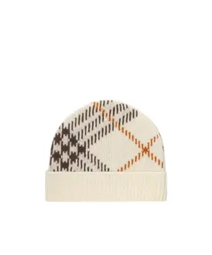 Burberry Check Cashmere Blend Beanie - Nude