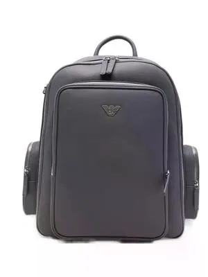 Emporio Armani Logo-plaque Saffiano-effect Backpack - Grey