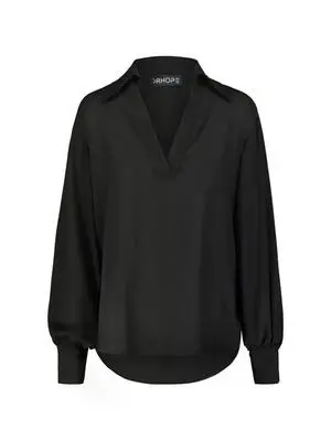 DRHOPE V-neck Long-sleeve Blouse - Black