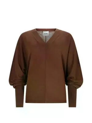 NUDE V-neck Batwing-sleeve Sweater - Brown