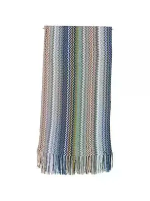 Missoni Zigzag-knit Fringed Scarf - Blue