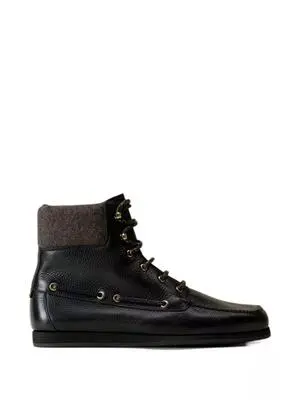 Car Shoe Grain Leather Ankle Boots - Black