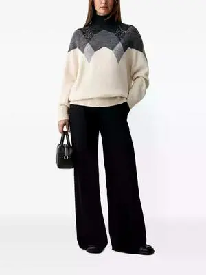 KAOS Argyle Sequin-embellished Sweater - Neutrals
