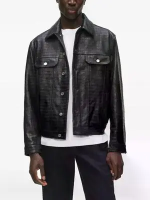 Karl Lagerfeld Leather Croc Trucker Jacket